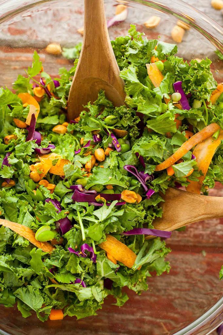 Healthy Green Salad with Sriracha Peanut Dressing - The Live-In Kitchen