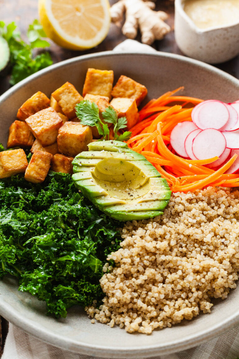 Vegan Tofu Bowl with Ginger Tahini Dressing - The Live-In Kitchen